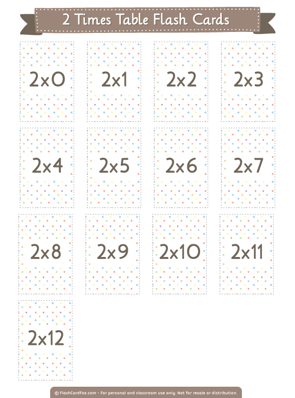 Printable 2 Times Table Flash Cards