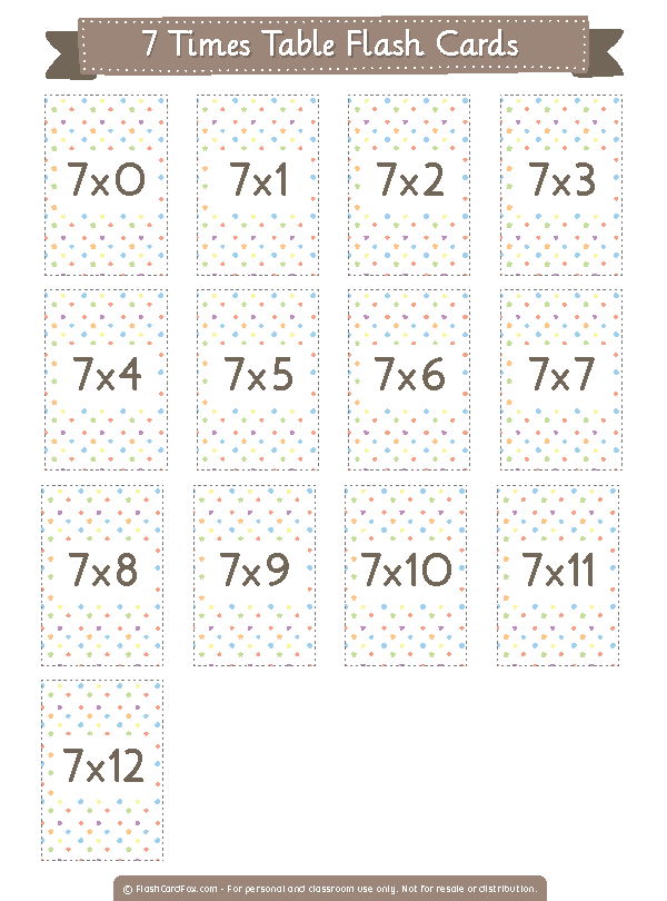 Printable 7 Times Table Flash Cards