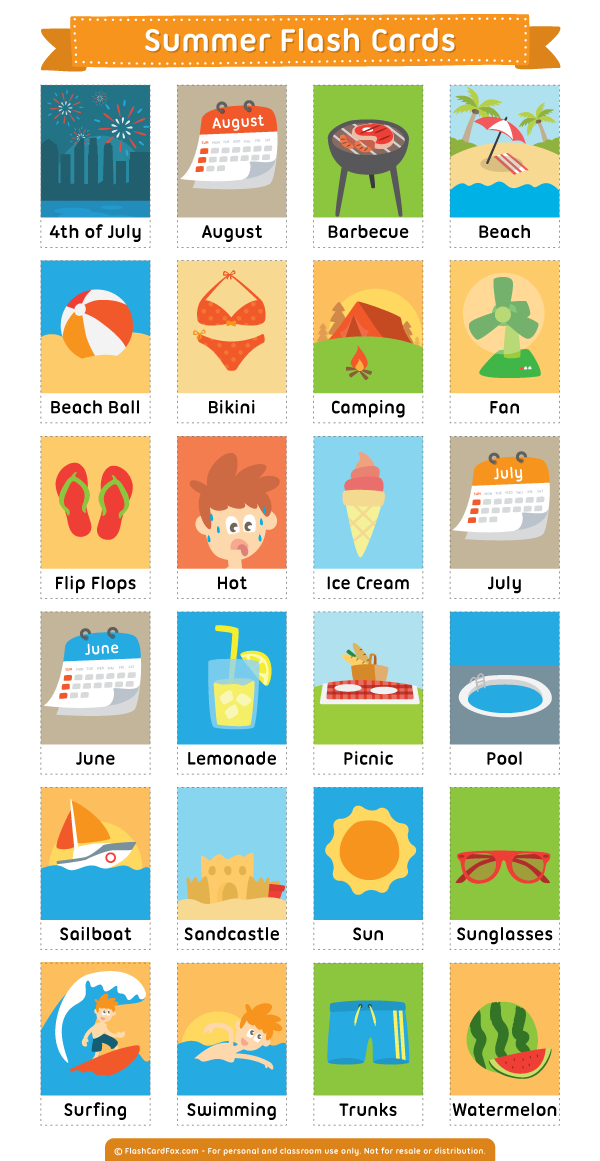 Printable Summer Flash Cards Printable Summer Flash Cards